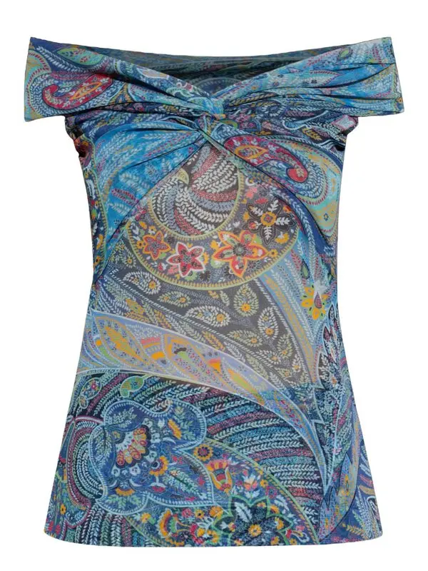 Etro Off-shoulder Draped Top With Paisley Print - Multicolor