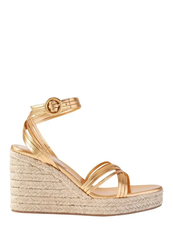 GIANVITO ROSSI Metallic Leather Espadrille Wedge Sandals - Nude