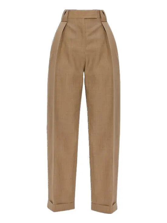 Versace Pleated High-rise Trousers - Brown