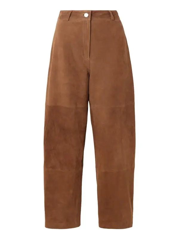 RÓHE Barrel Leg Suede Trousers - Brown