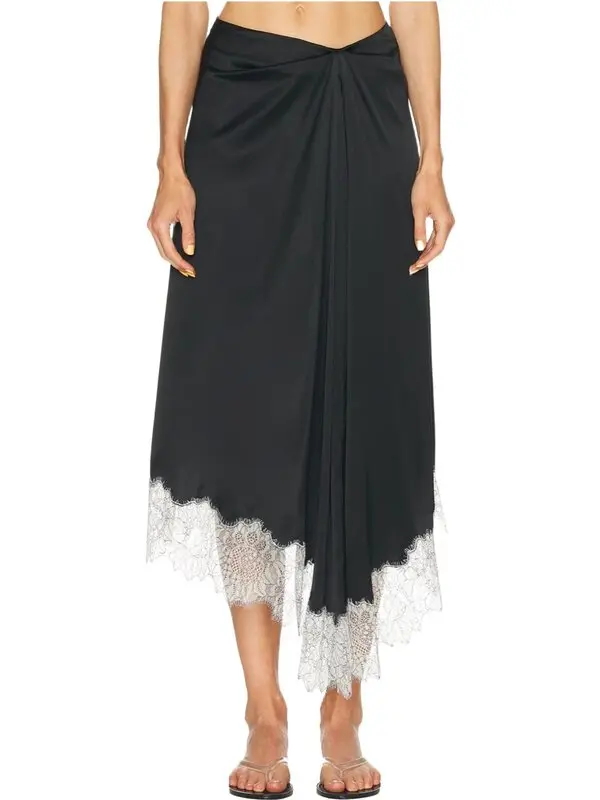 Staud Lace-trimmed Asymmetrical Midi Skirt - Black