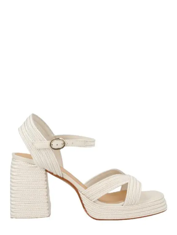 CastaÑer Woven Platform Block Heel Sandals - White