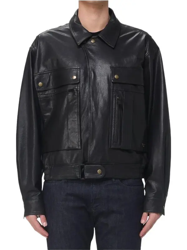 Emporio Armani Leather Jacket With Turn-down Collar - Black