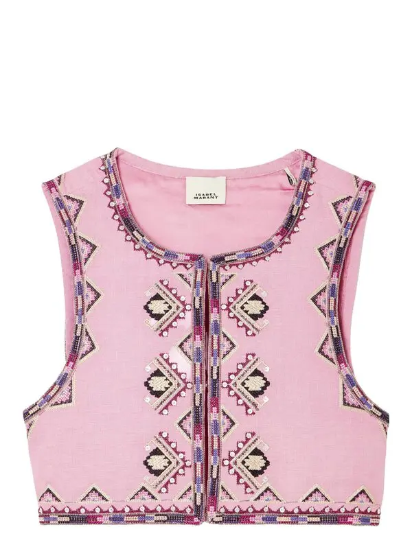 Isabel Marant Étoile Zaori Embroidered Cropped Vest - Pink