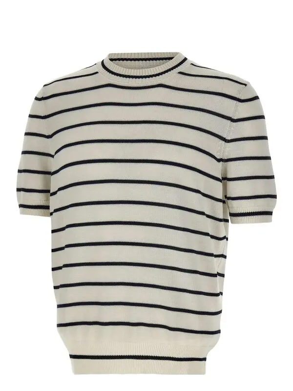 GRAN SASSO Striped Short Sleeve Sweater - White