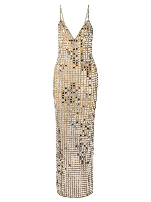 Retrofete Spaghetti Strap Maxi Dress With Crystal Embellishments - Nude