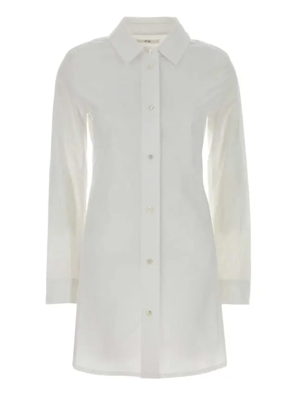 Co Name Wide Shoulder Long Shirt - White