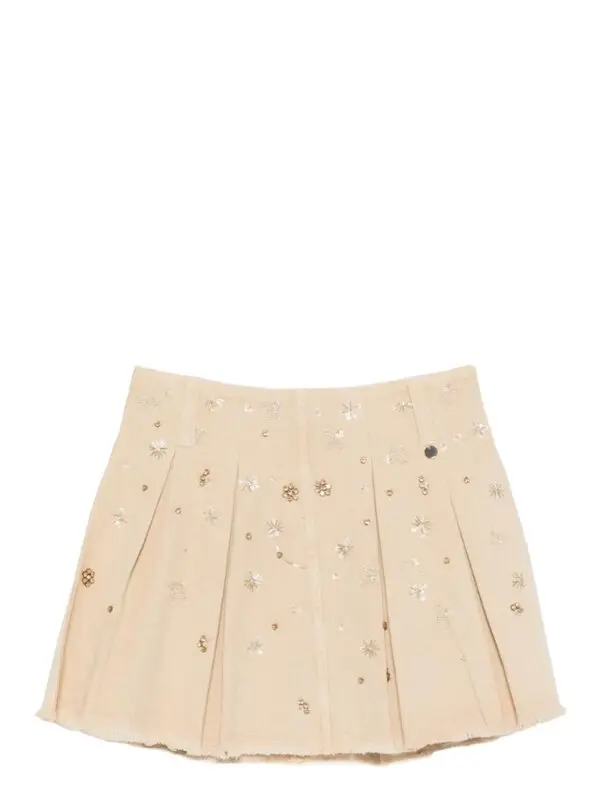 Liu Jo Beaded Pleated Mini Skirt - Nude