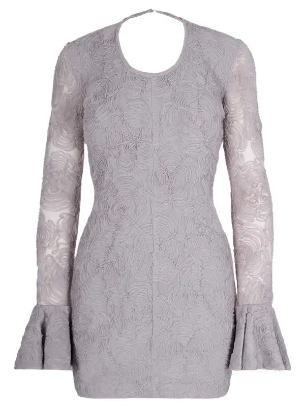 ROTATE BY BIRGER CHRISTENSEN Mesh Frill Crewneck Mini Dress - Gray Violet