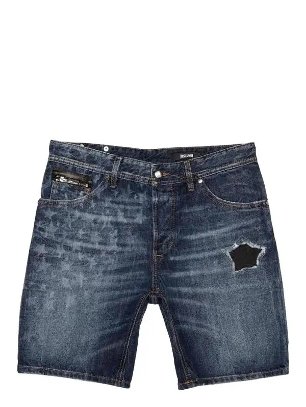 Just Cavalli Denim Shorts With Logo Detail - Blue