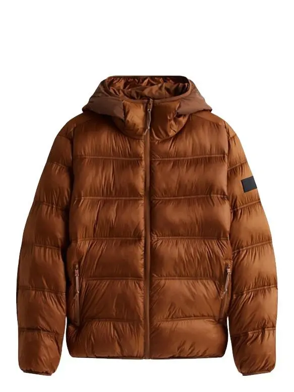 Tommy Hilfiger Tonal Logo Hooded Puffer Jacket - Brown