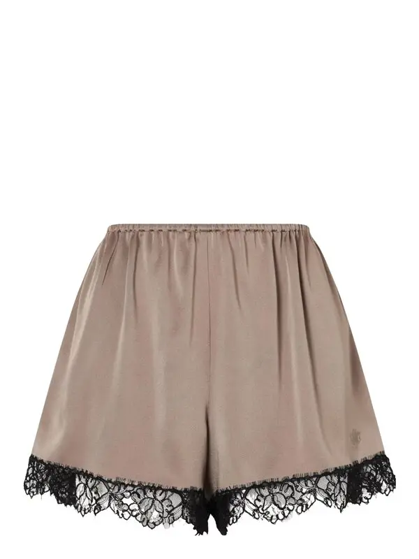 Stella McCartney Lace-trimmed Embroidered Satin Shorts - Nude