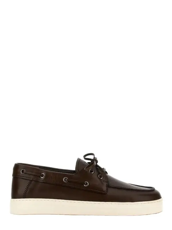 Hogan Leather Boat Loafers With Woven Tie - Brown