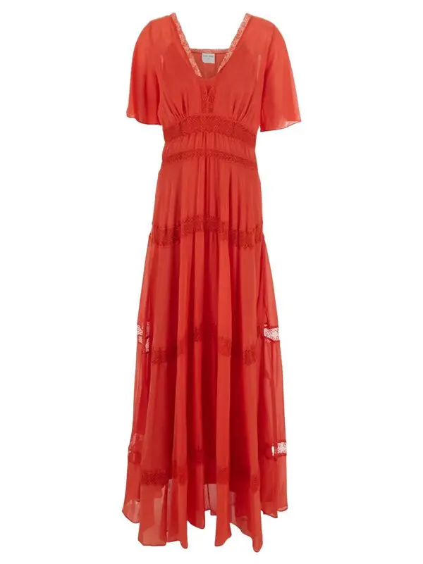 FORTE_FORTE Lace Detail V-neck Maxi Dress - Red