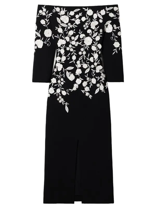 Carolina Herrera Off-shoulder Embroidered Midi Dress - Black