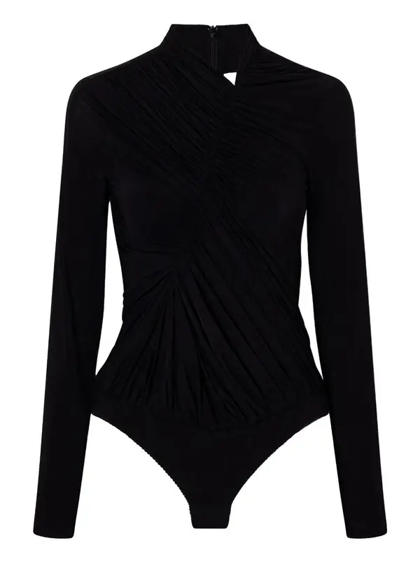Stella McCartney Long Sleeve Bodysuit With Draped Asymmetric Neckline - Black