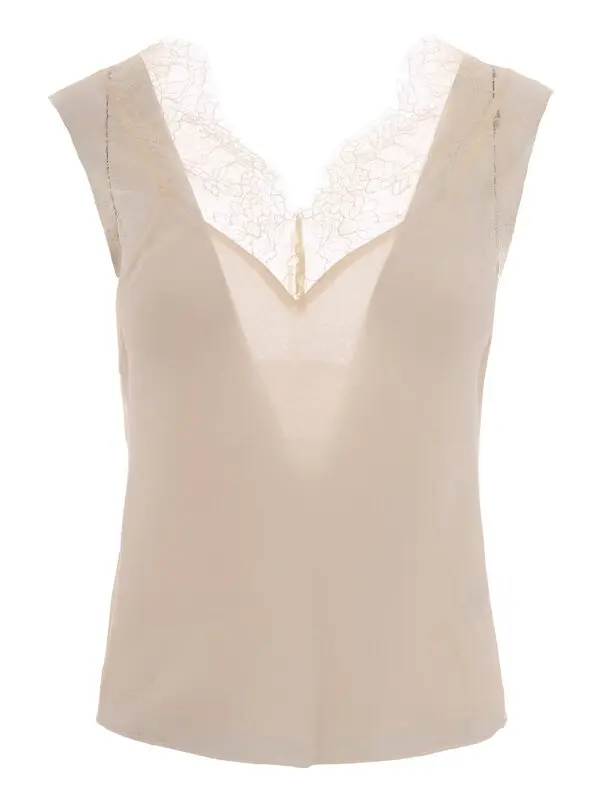 Patrizia Pepe Lace Detailed Thin Strap V-neck Top - Ivory