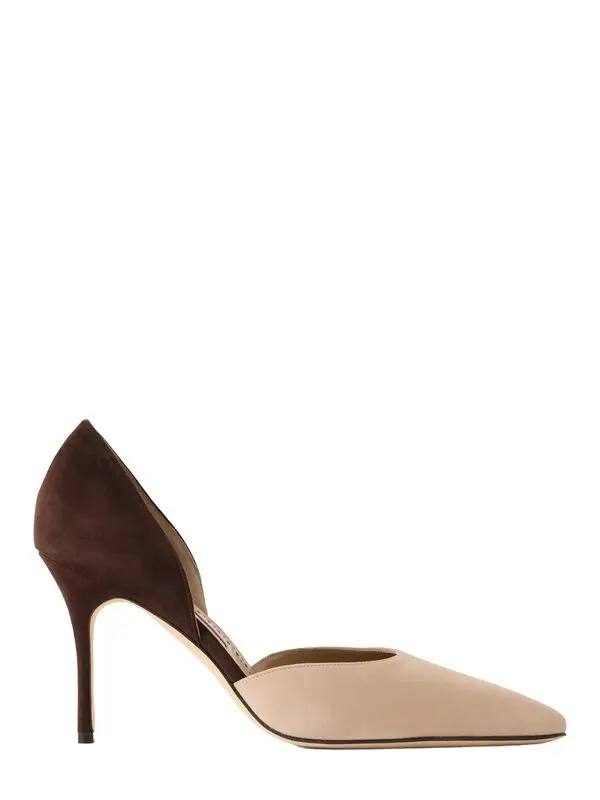 Manolo Blahnik Two-tone Suede Pointed Toe Stiletto Pumps - Nude
