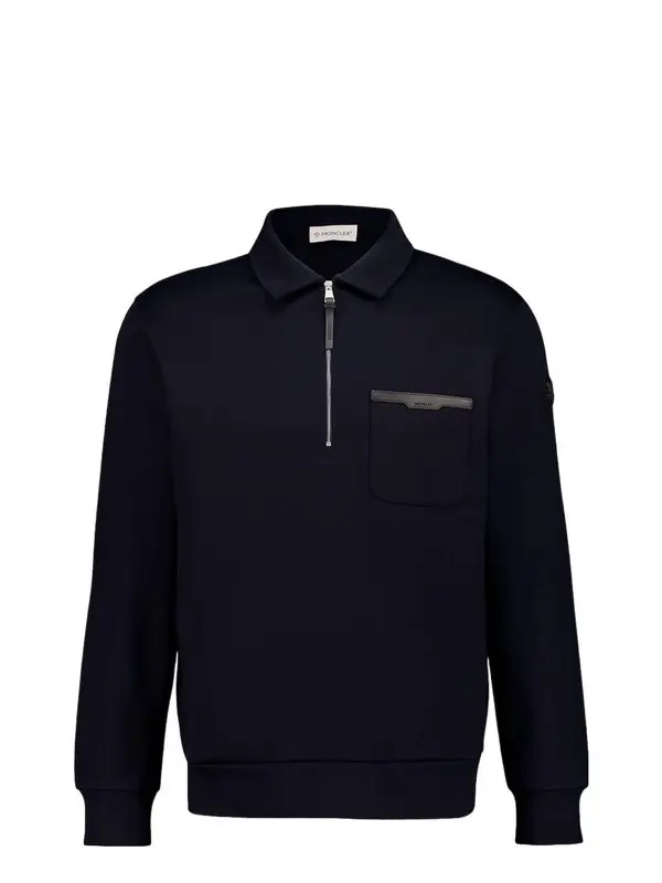 Moncler Leather Logo Half-zip Sweatshirt - Dark Blue