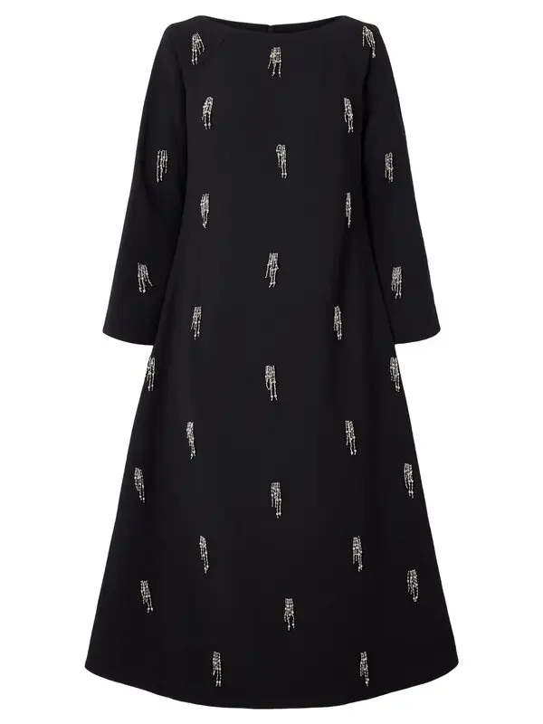 Simkhai Coretta Long-sleeve Midi Dress With Tassel Crystals - Black