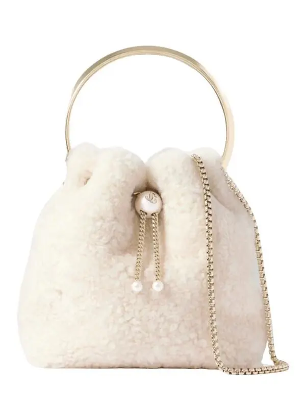 JIMMY CHOO Imitation Pearl Decorated Bucket Bag - Nude