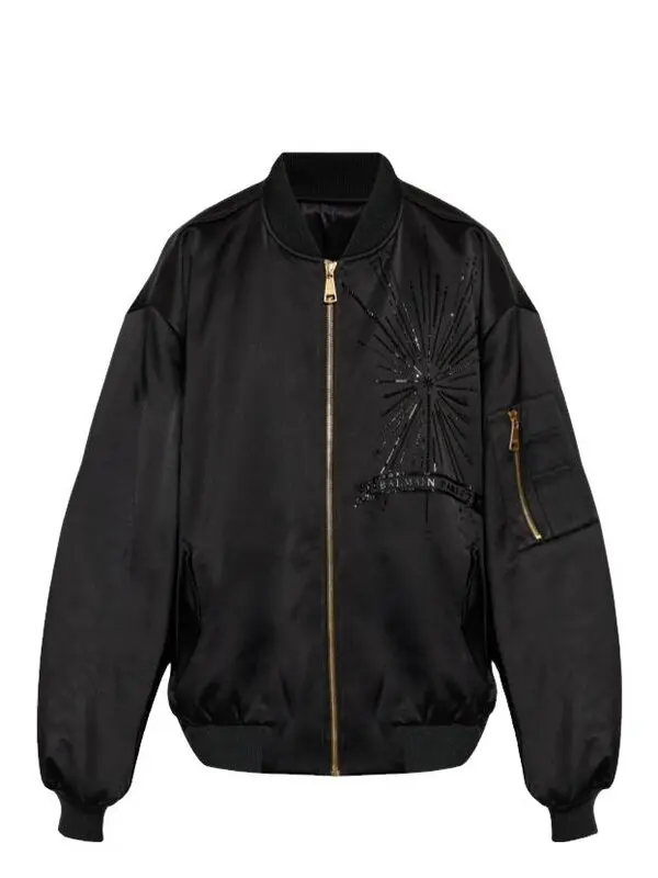 Balmain Shimmering Appliques Zip-up Bomber Jacket - Black