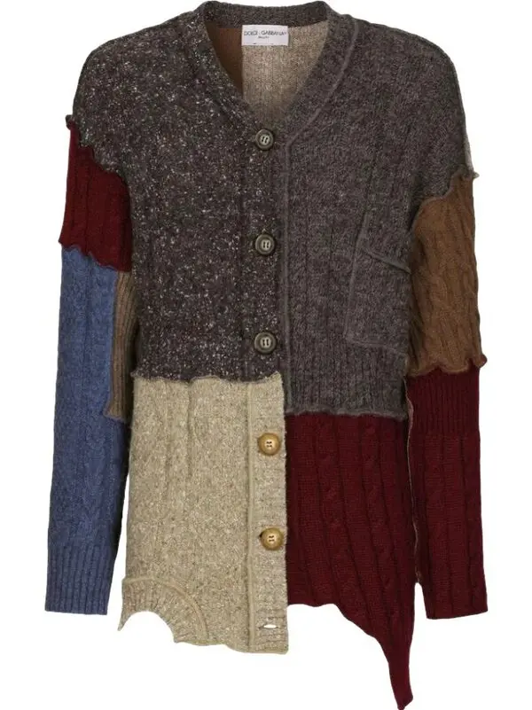Dolce & Gabbana Patchwork Distressed Knit Cardigan - Black