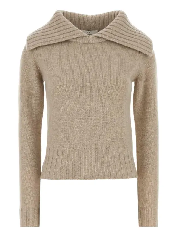 Co Ribbed Collar Knitted Sweater - Beige