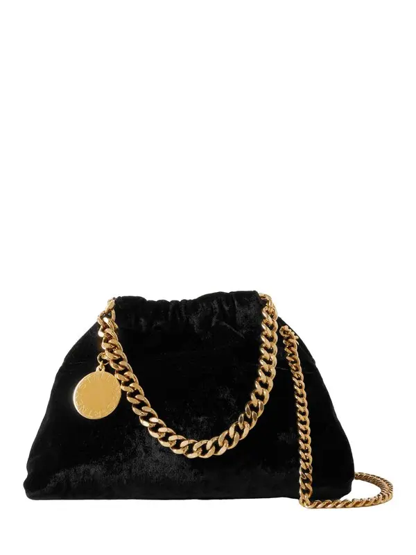 Stella McCartney Velvet Shoulder Bag With Gold Tone Chain Handles - Black