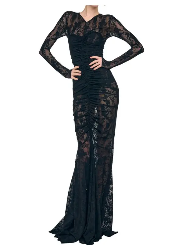 Norma Kamali Lace V-neck Maxi Dress - Black