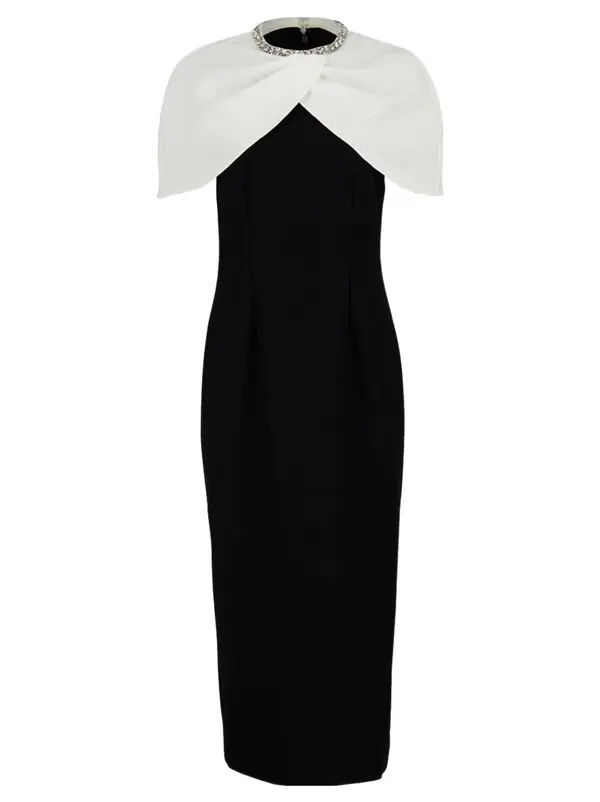 Roland Mouret Crystal Trimmed Shawl Crepe Dress - Balck