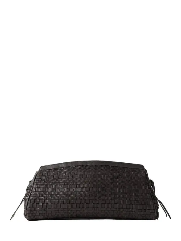 Staud Maude Woven Leather Clutch - Dark Brown
