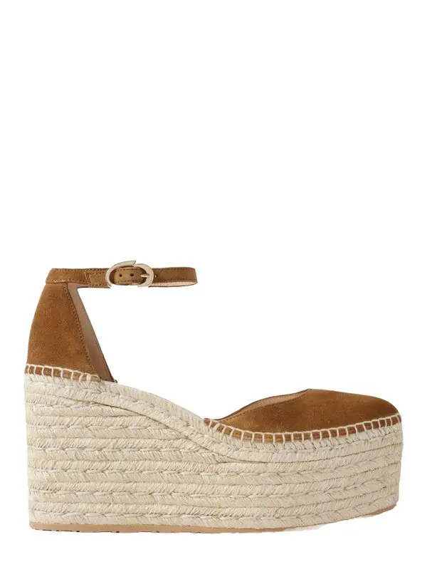 GIANVITO ROSSI Suede Espadrille Platform Sandals - Nude