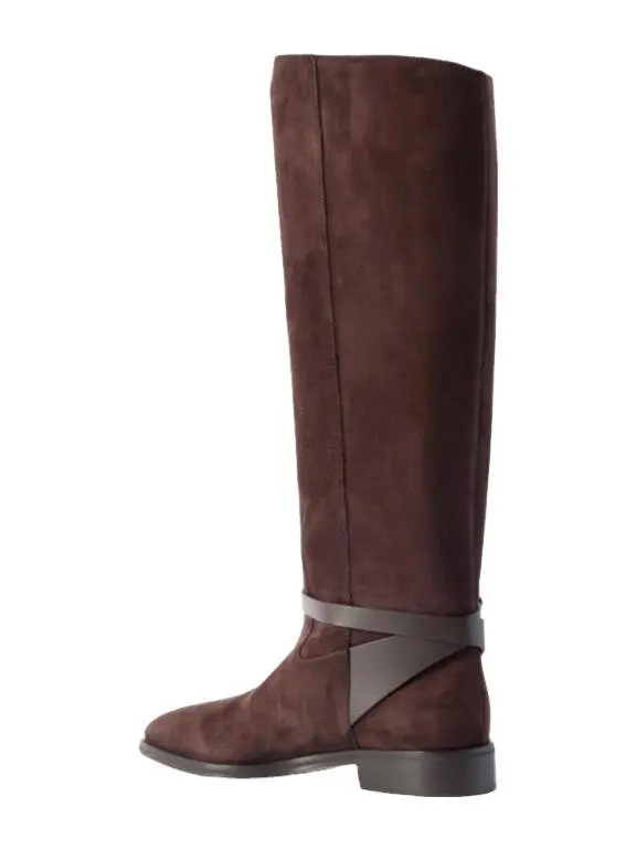 JIMMY CHOO Leather Trimmed Knee-high Suede Boots - Black