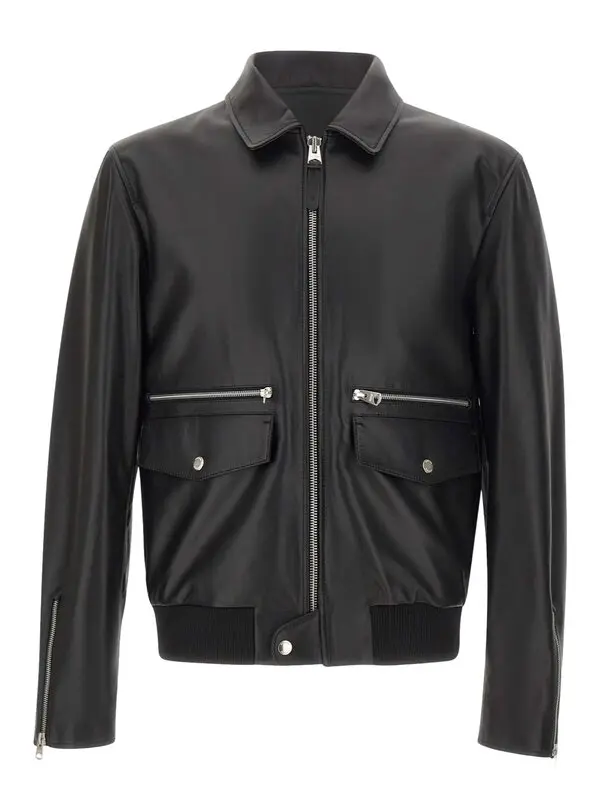Mackage Leather Zip Bomber Jacket - Black