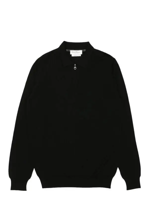 FERRAGAMO Ribbed Quarter Zip Sweater - Black