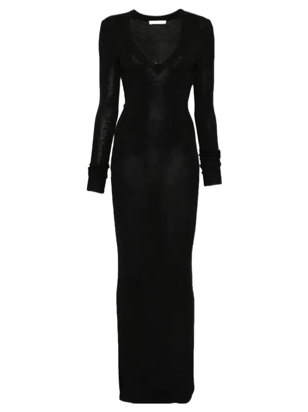 ENTIRE STUDIOS Long Sleeve V-neck Knitted Maxi Dress - Black