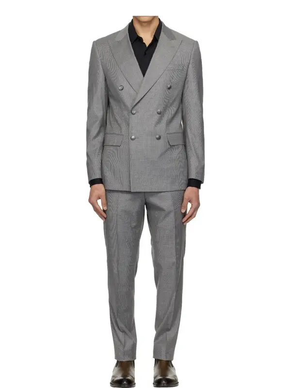 Hugo Boss Houndstooth Long-sleeved Suit - Silver