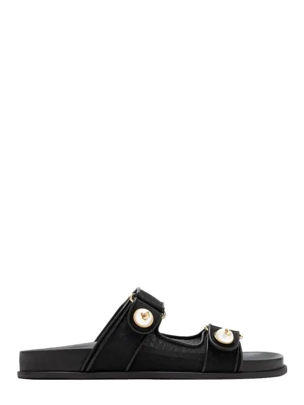 JIMMY CHOO Round-toe Embellished Slides - Black