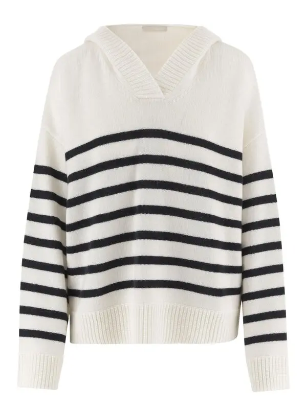 ALLUDE Striped Hooded Sweater - White