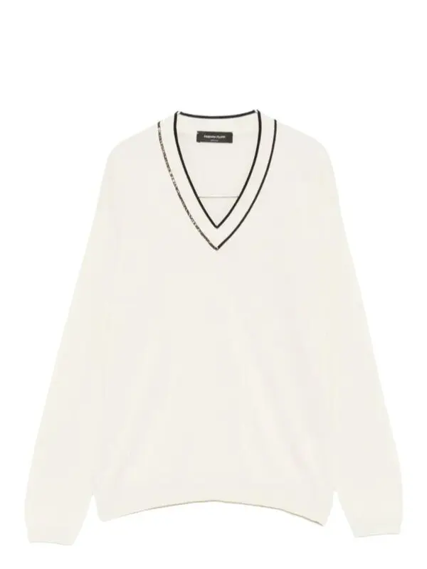 Fabiana Filippi V-neck Long Sleeve Sweater With Contrasting Trim - White