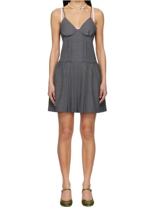SHUSHU/TONG Pleated Wool Blend Mini Dress - Grey