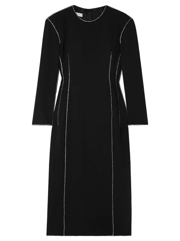 Dries Van Noten Embellished Long Sleeve Midi Dress - Black
