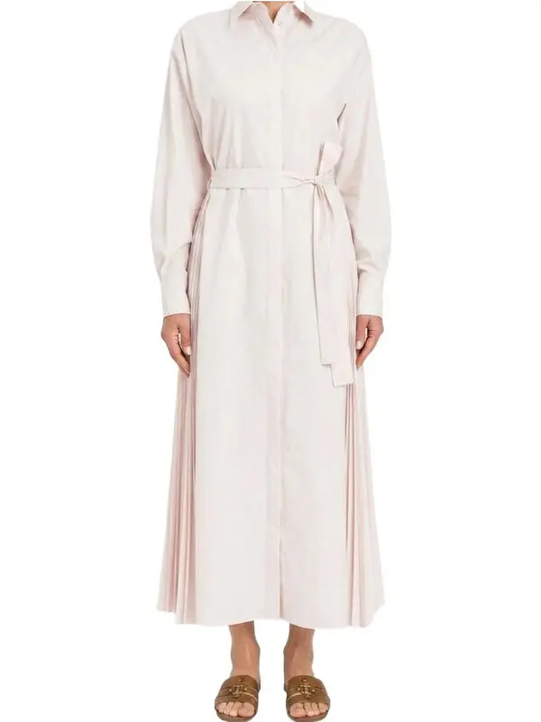 TWINSET Belted Pleated Shirt Dress - White