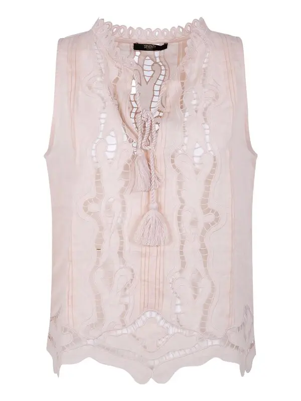 Seventy Sleeveless Lace Tassel Top - Powder