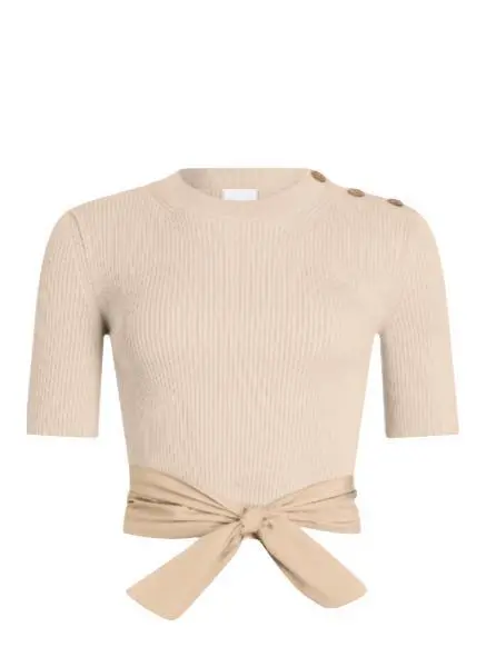 PATOU Ribbed Knot Detail Knitted Top With Recycled Grosgrain Tie - Dunes