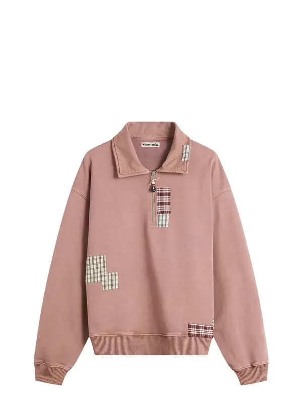STORY MFG. Patchwork Half-zip Sweatshirt - Sand