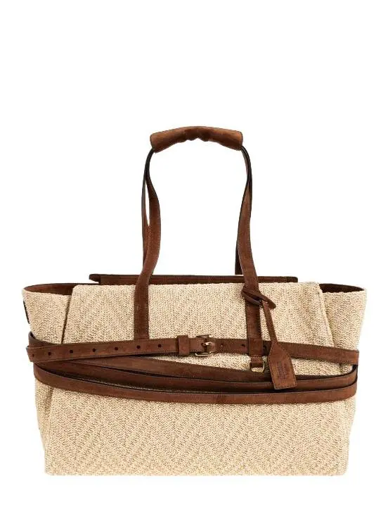 Moschino Belted Woven Tote Bag - Beige