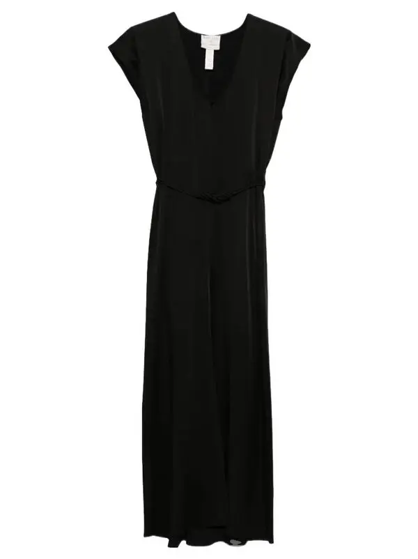 FORTE_FORTE V-neck Short-sleeve Maxi Dress With Tie Belt - Black
