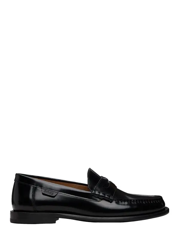 Hugo Boss Penny Loafers With Cutout Upper And Hardware Detail - Black